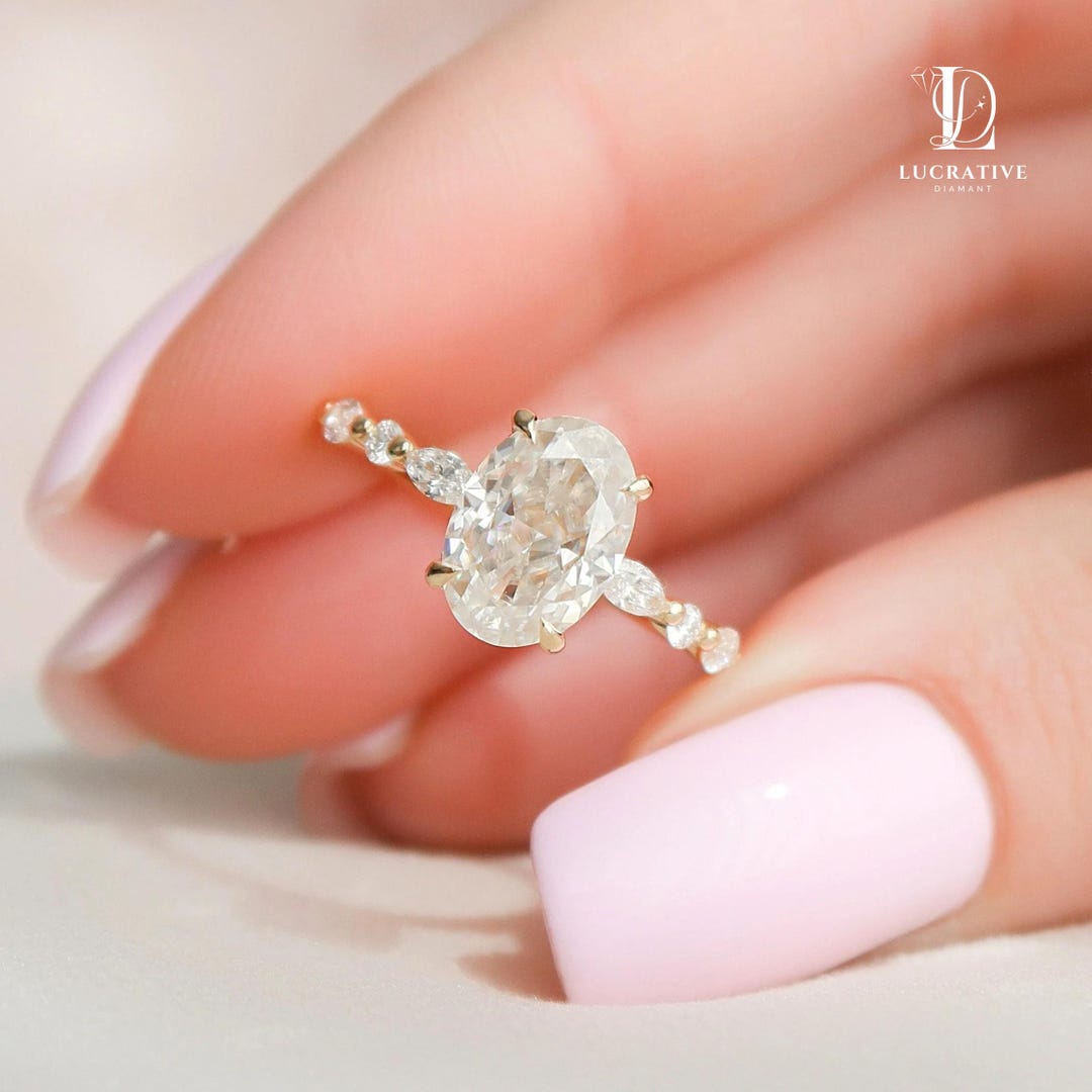 3ct Oval Lab Grown Engagement Ring, Hidden Halo, Platinum Ring - Etsy