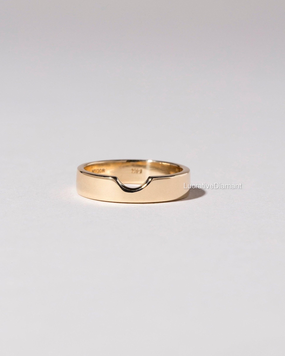 14K Solid Gold Cigar Wedding Band Ring, Unique 6mm Wide Cut Out Design ...
