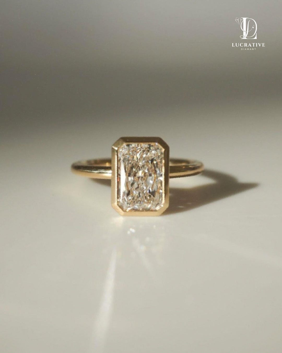 Bezel Set Radiant Cut Lab Grown Engagement Ring, 950 Platinum - Etsy