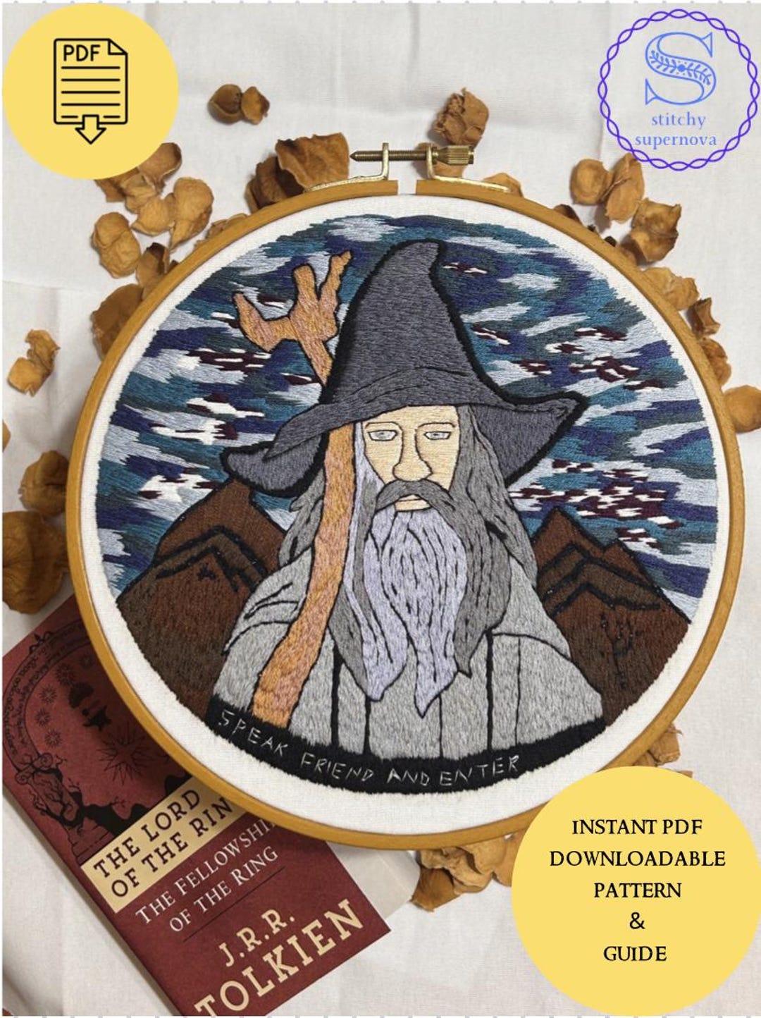 Lord of the Rings Gandalf the Grey Hand Embroidery PDF Downloadable ...