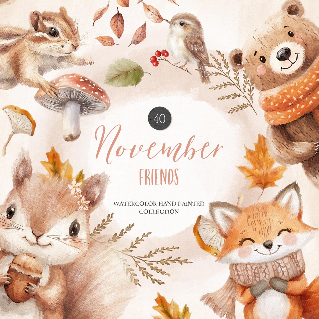 Watercolor Autumn Woodland Collection Hand Painted Clipart Set Autumn ...