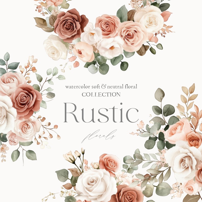 Watercolor Neutral Floral Clipart - Rustic Florals - Wedding Flowers ...