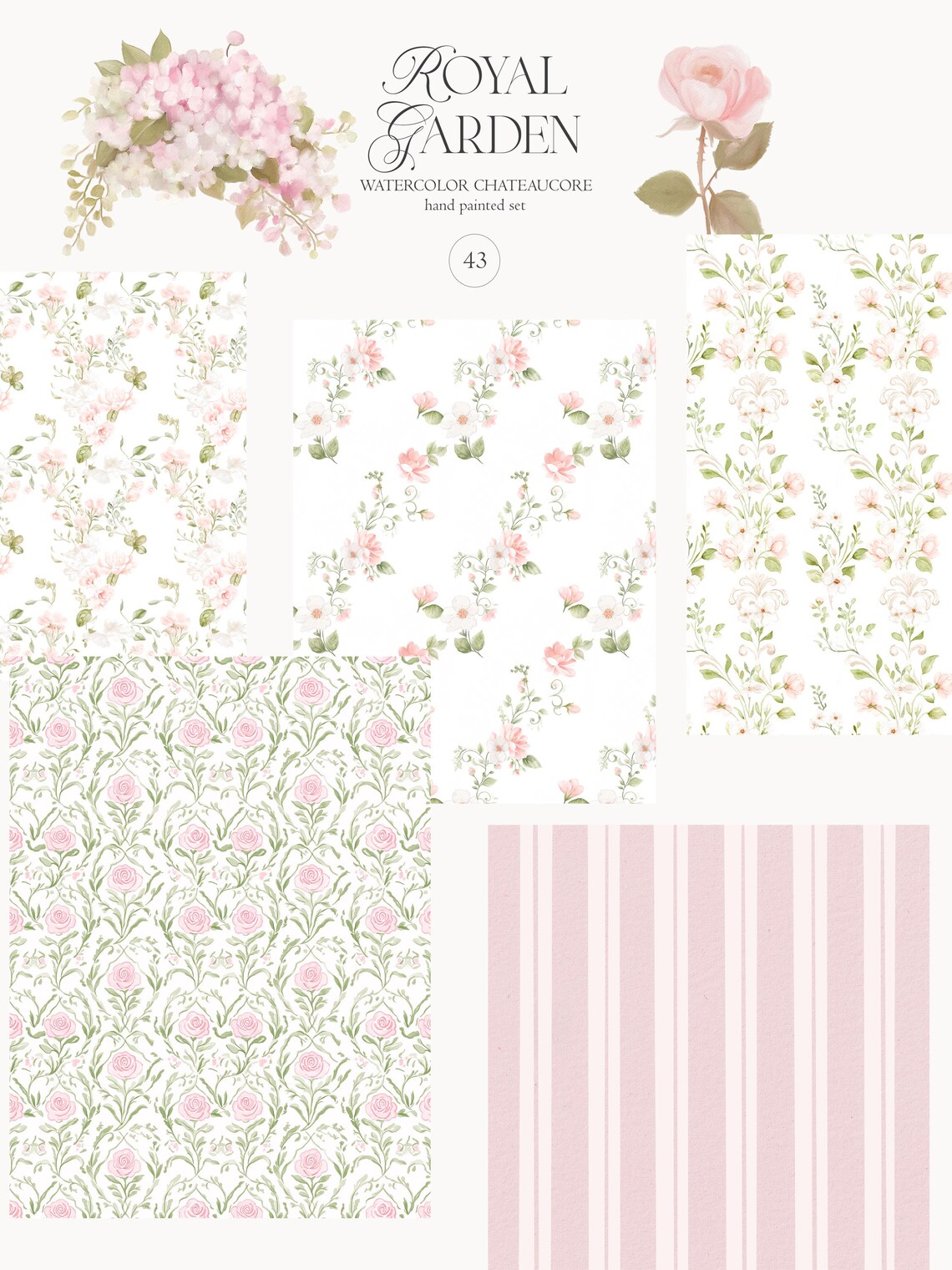 Watercolor Rose Chateau Clipart - Pink Rose Chateaucore Clipart ...
