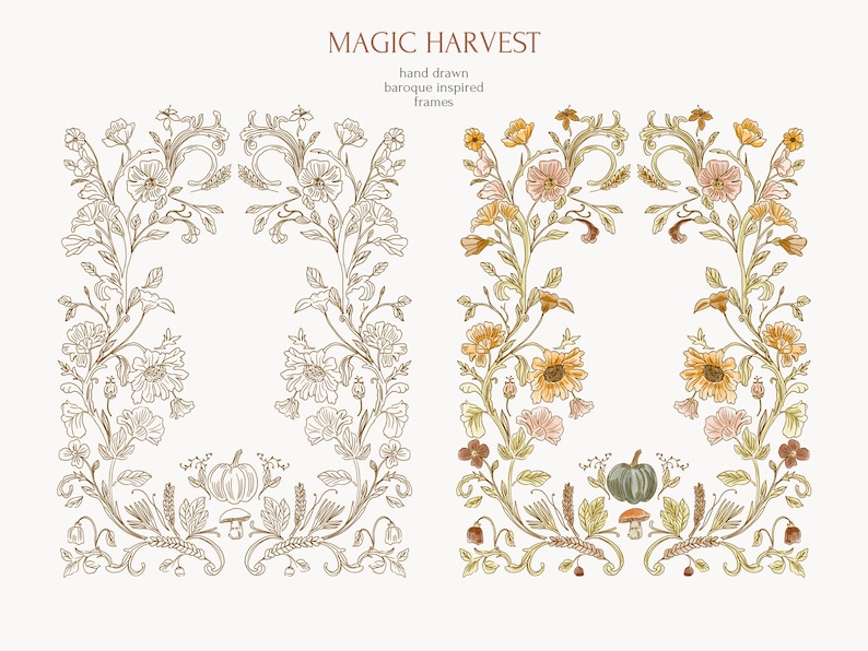 Hand Drawn Baroque Inspired Harvest Autumn Frames - Hand Drawn Clipart ...
