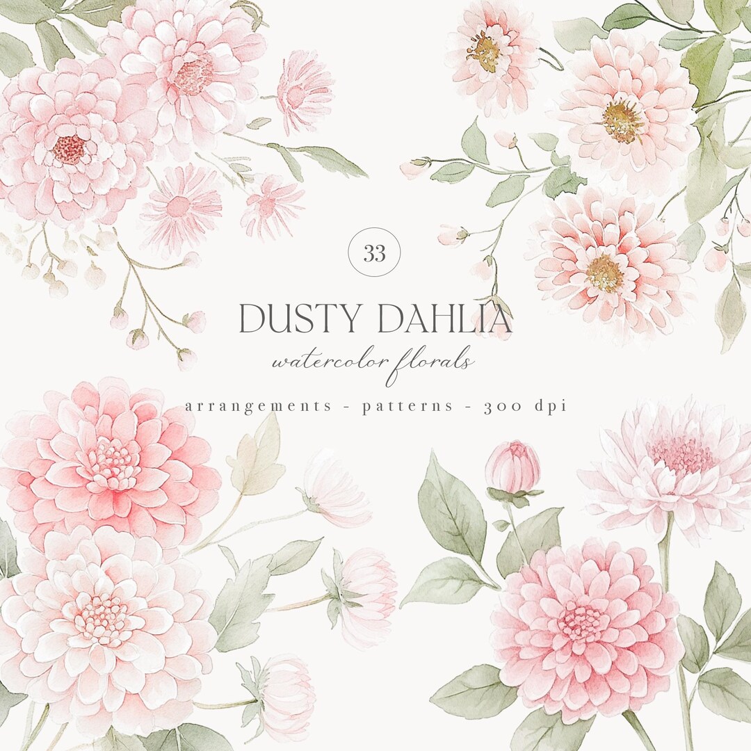Watercolor Dahlia Clipart in Dusty Pink - Botanical Illustrations ...