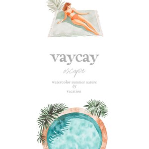 Summer Vacation Watercolor Clipart Set - Tropical Clipart - Pool ...