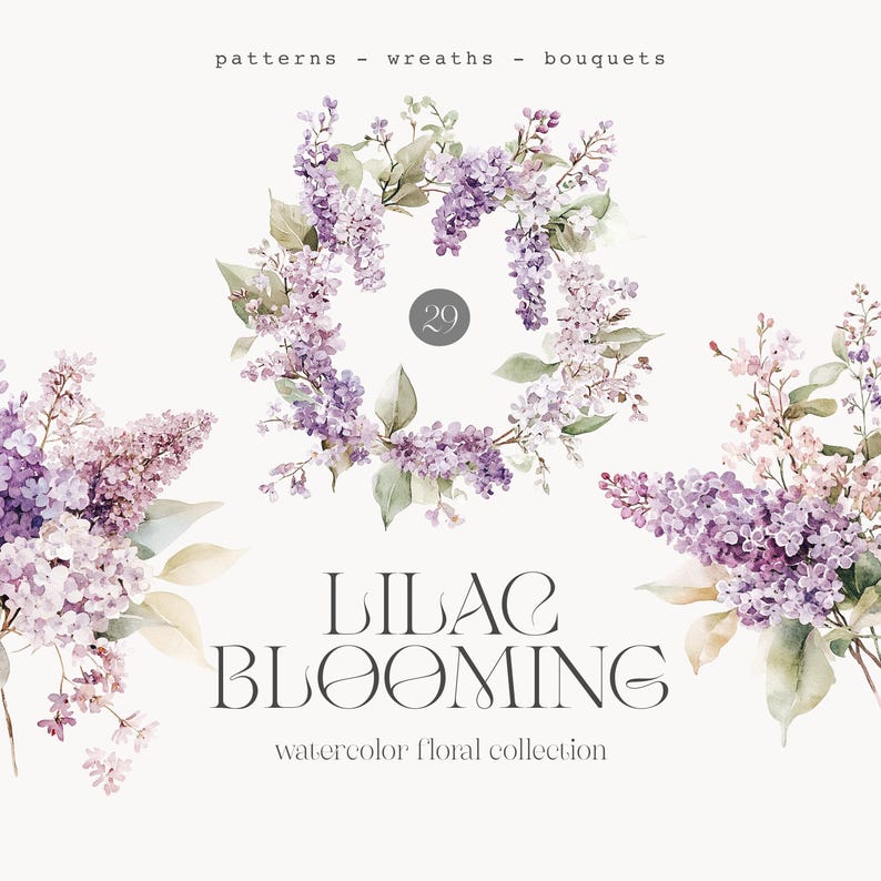 Watercolor Lilac Clipart - Rustic Spring Lilac Collection - Lilac Set ...