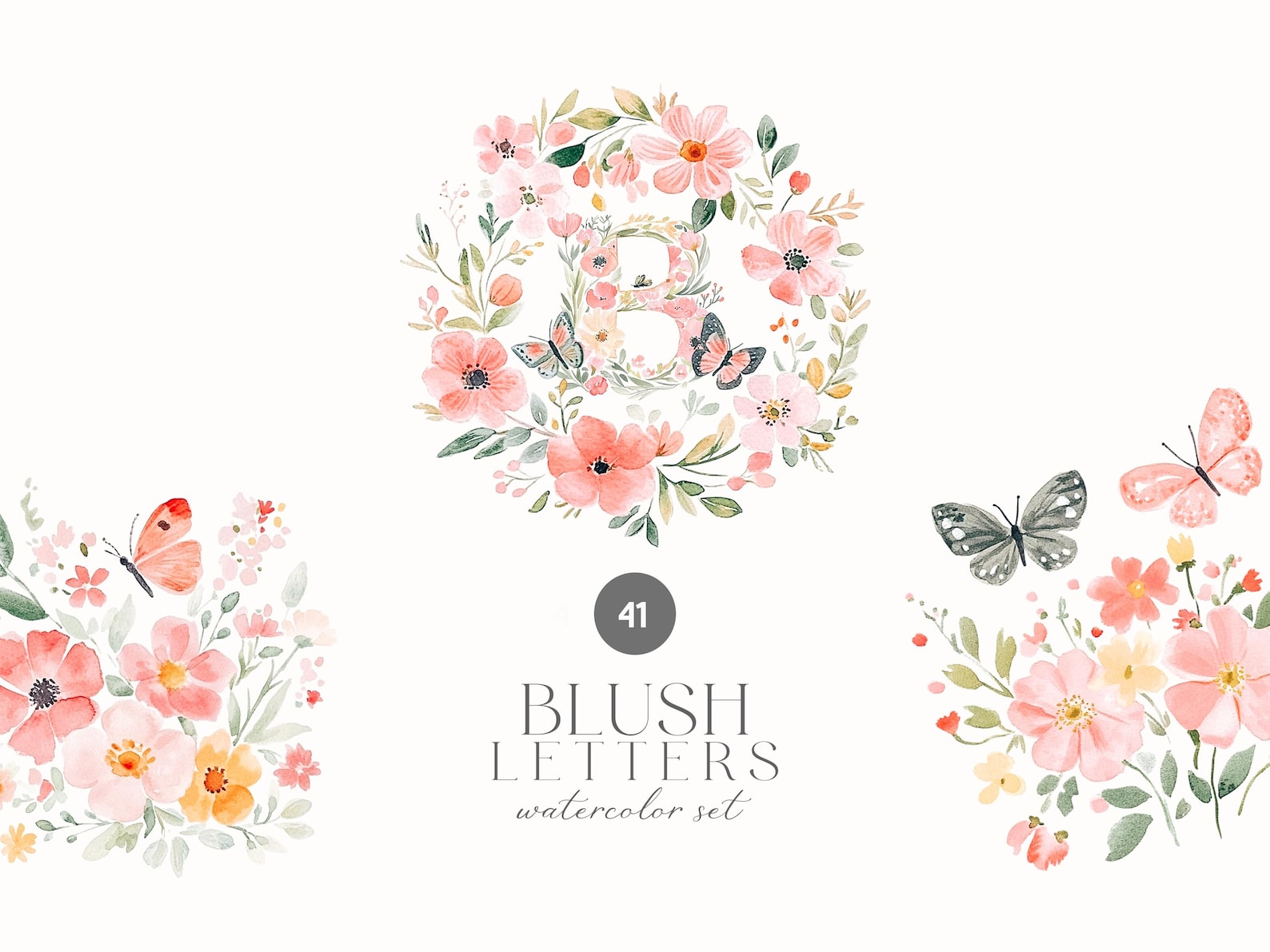 Watercolor Blush Alphabet - Blush Flowers - Floral Letters - Watercolor ...