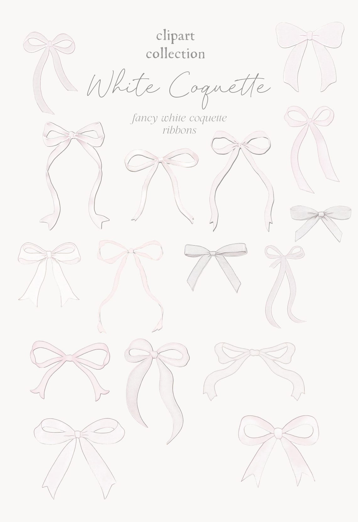 White Coquette Ribbon Collection - White Bows - Coquette Clipart - Line ...
