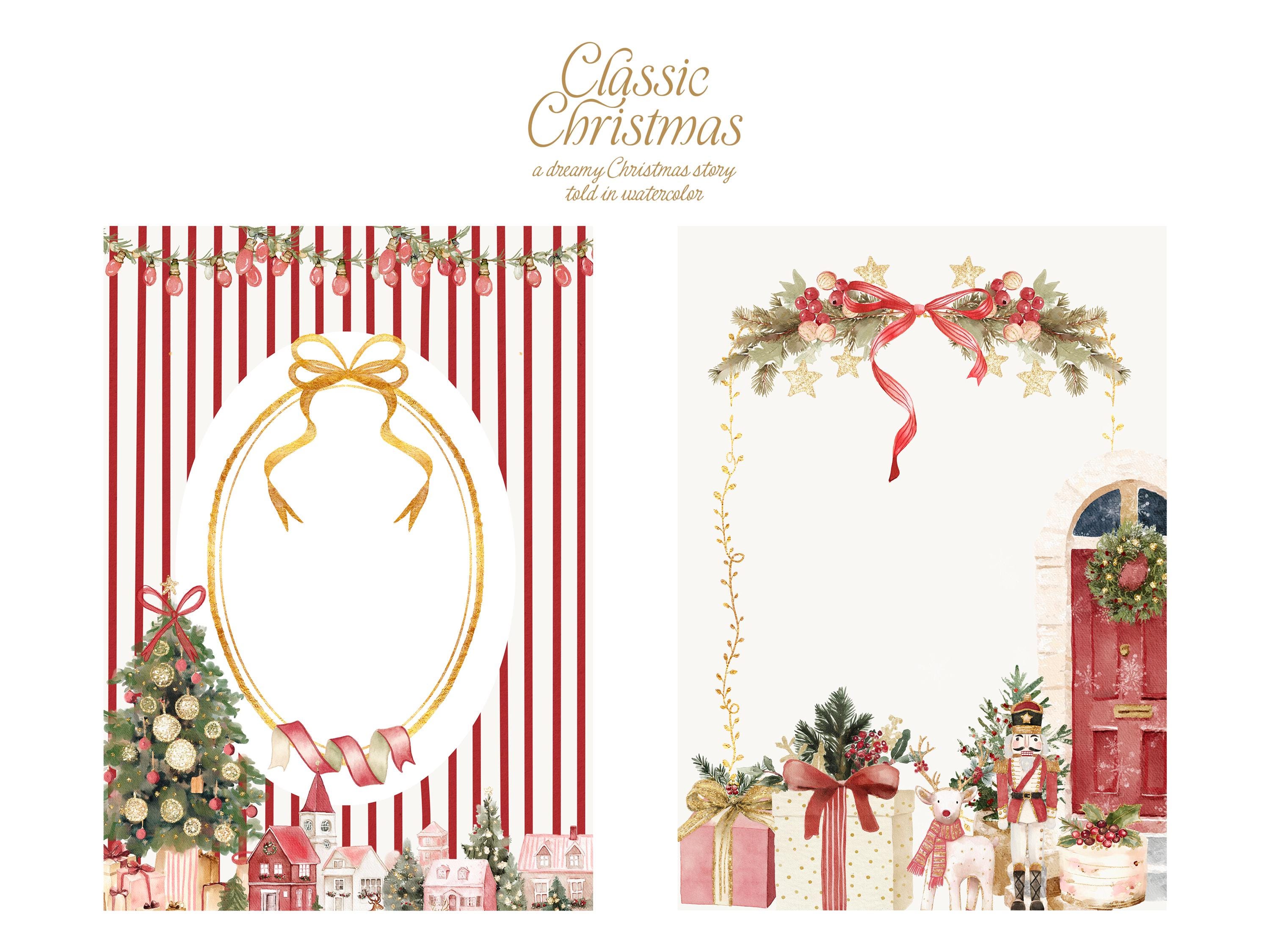 Watercolor Classic Christmas Clipart - Preppy Christmas - Christmas ...