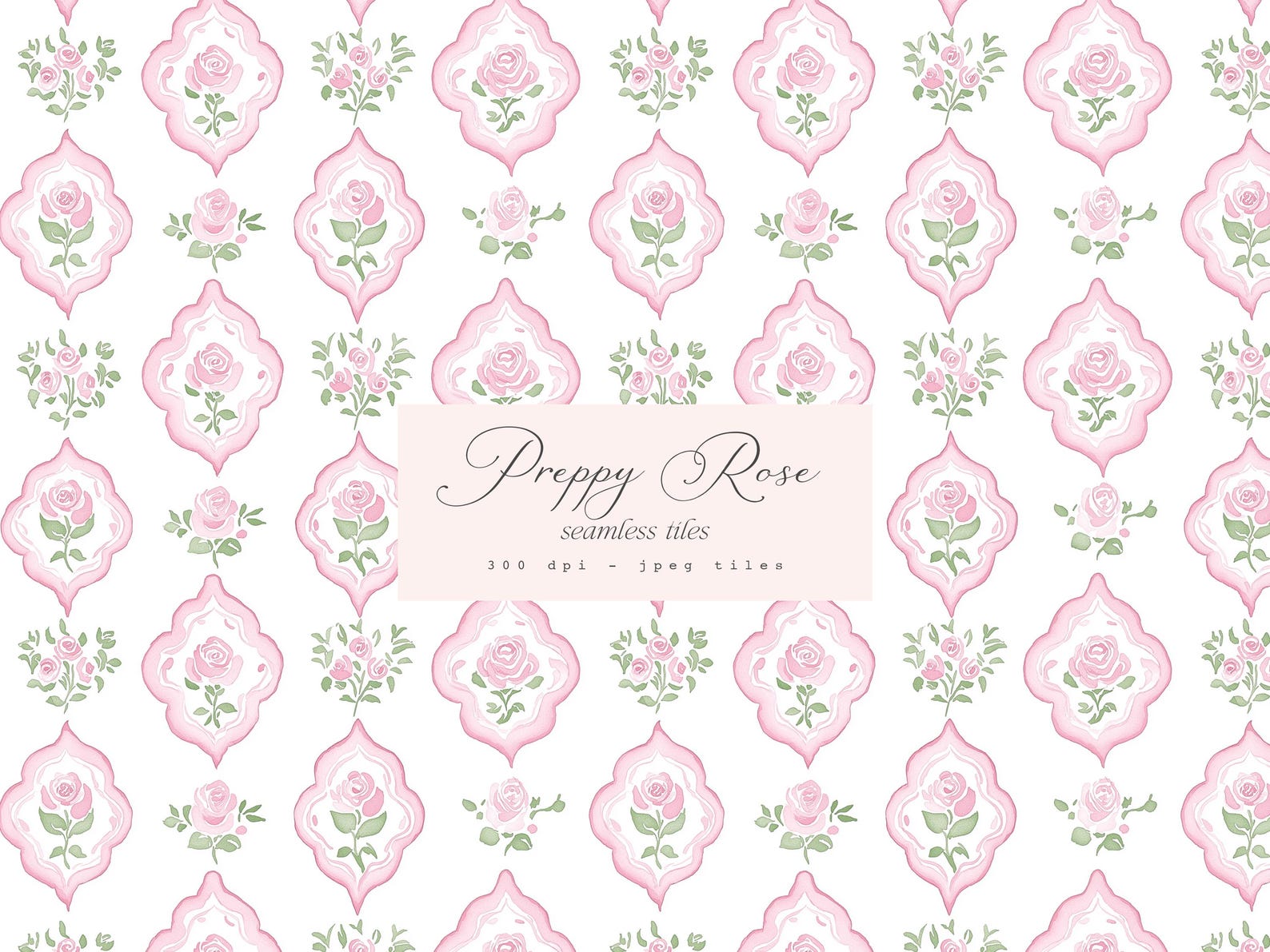 Preppy Rose Seamless Patterns in Grandmillenial Style - Watercolor ...