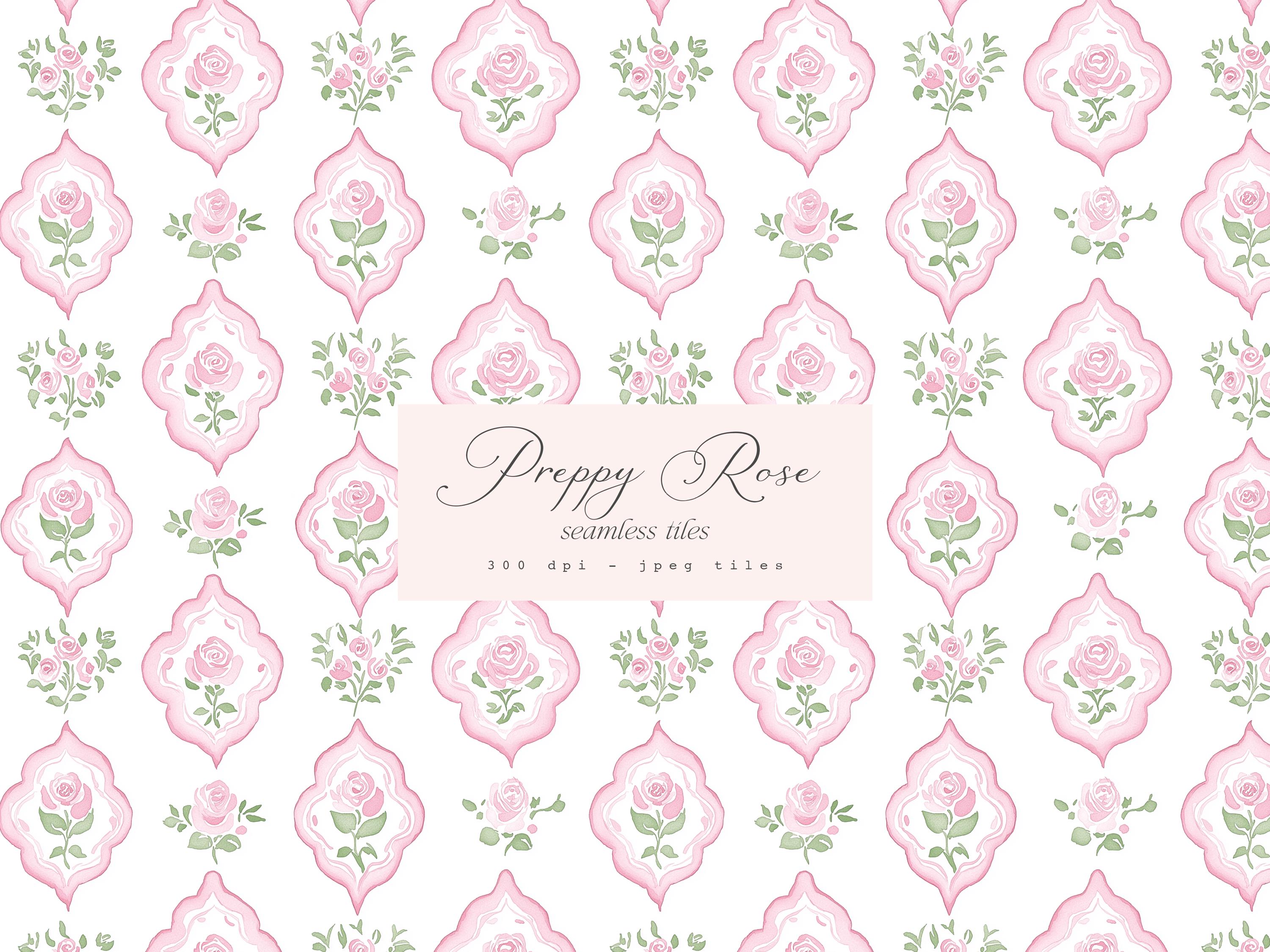 Preppy Rose Seamless Patterns in Grandmillenial Style - Watercolor ...