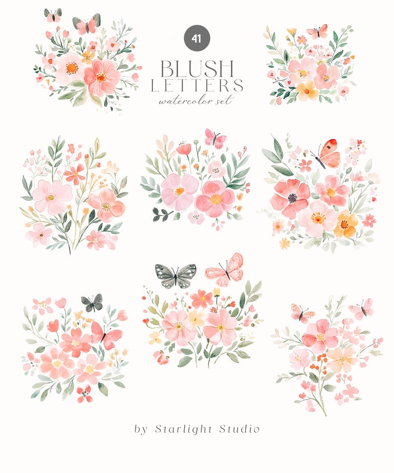 Watercolor Blush Alphabet - Blush Flowers - Floral Letters - Watercolor ...