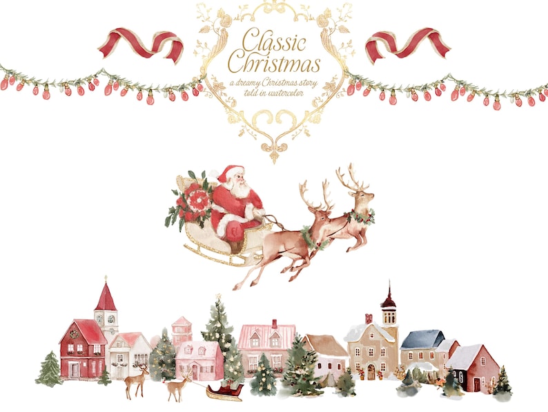 Watercolor Classic Christmas Clipart - Preppy Christmas - Christmas ...