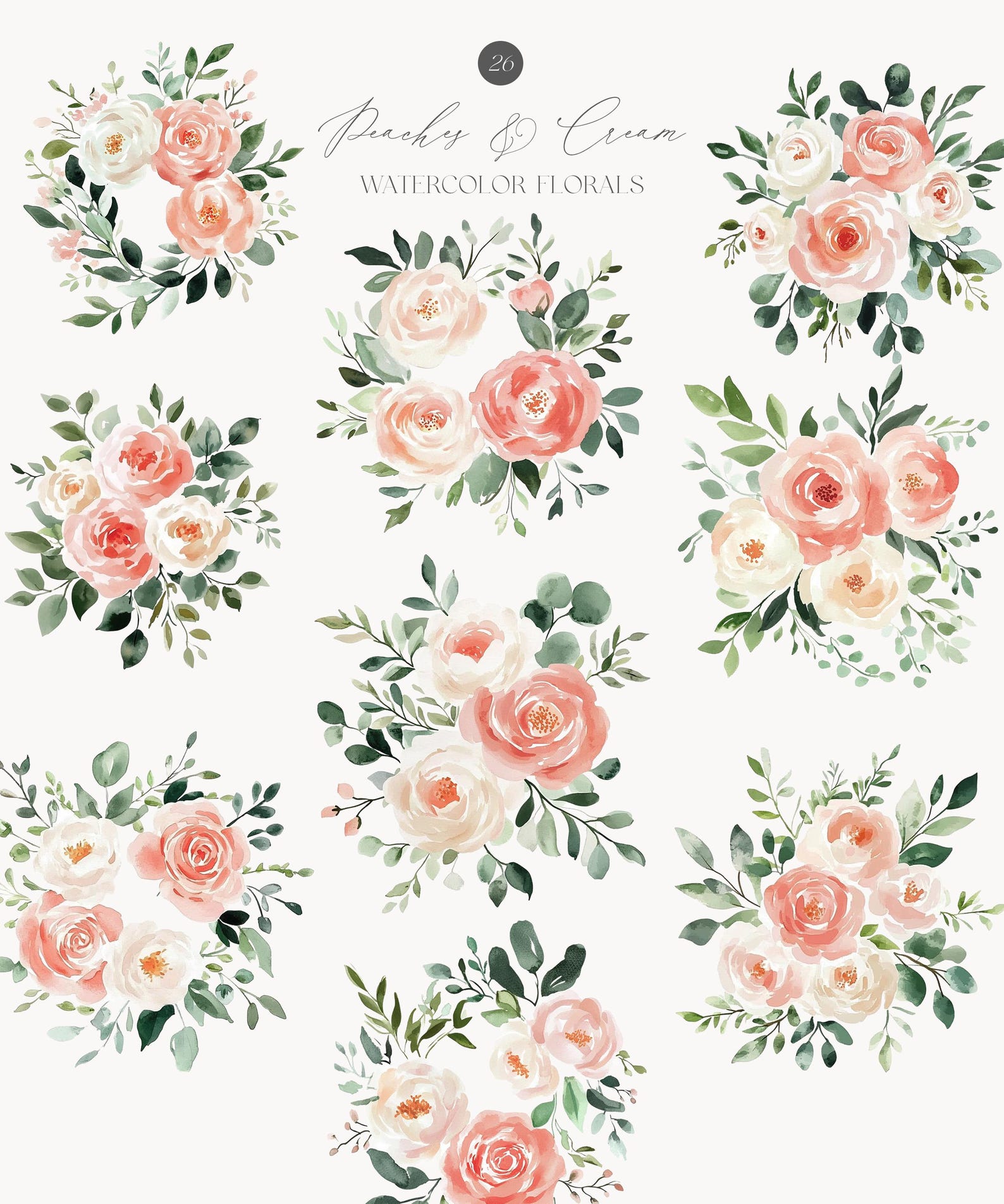 Watercolor Floral Clipart - Blush Peach Flowers - Rustic Loose ...