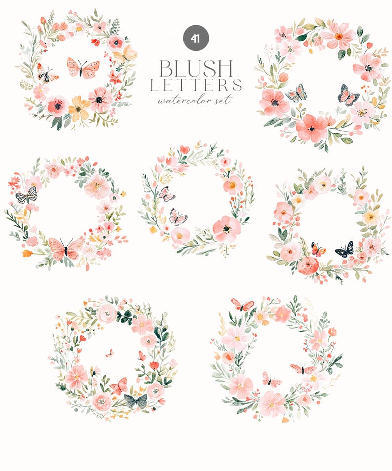 Watercolor Blush Alphabet - Blush Flowers - Floral Letters - Watercolor ...