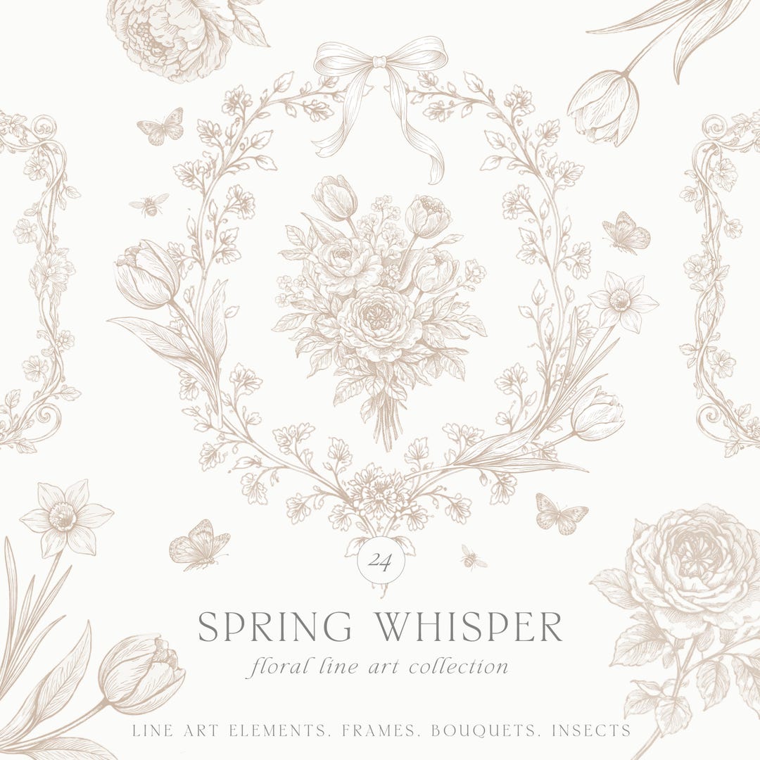 Vintage Line Art Floral Spring Collection - Digital Download - Etsy