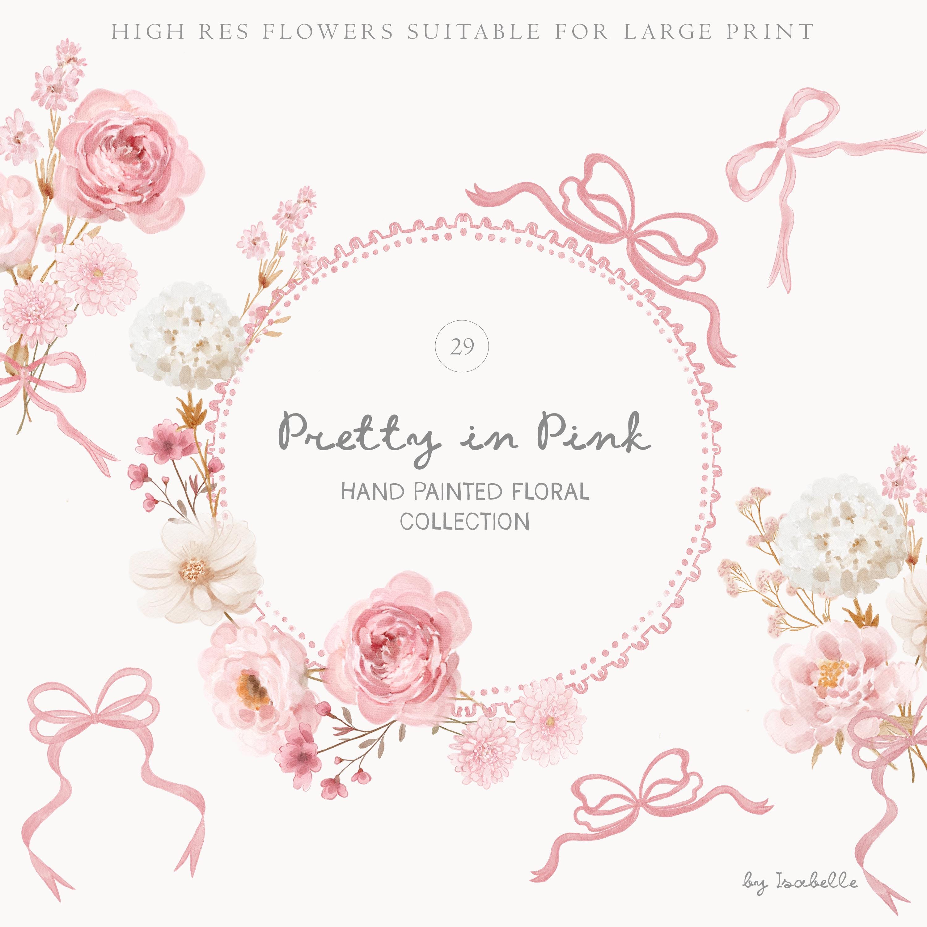Watercolor Hand Painted Pretty Pink Floral Collection - Vintage ...