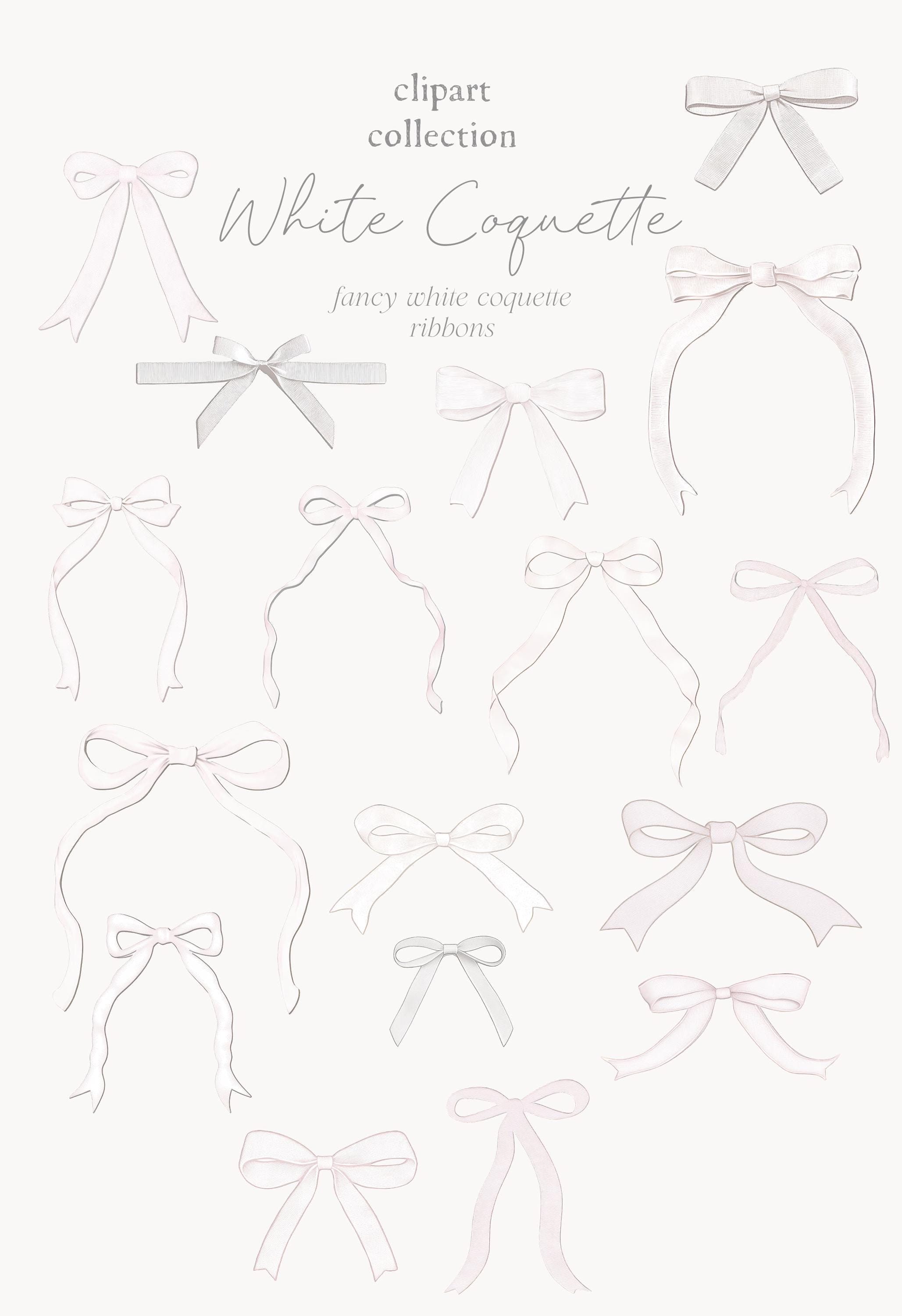 White Coquette Ribbon Collection - White Bows - Coquette Clipart - Line ...