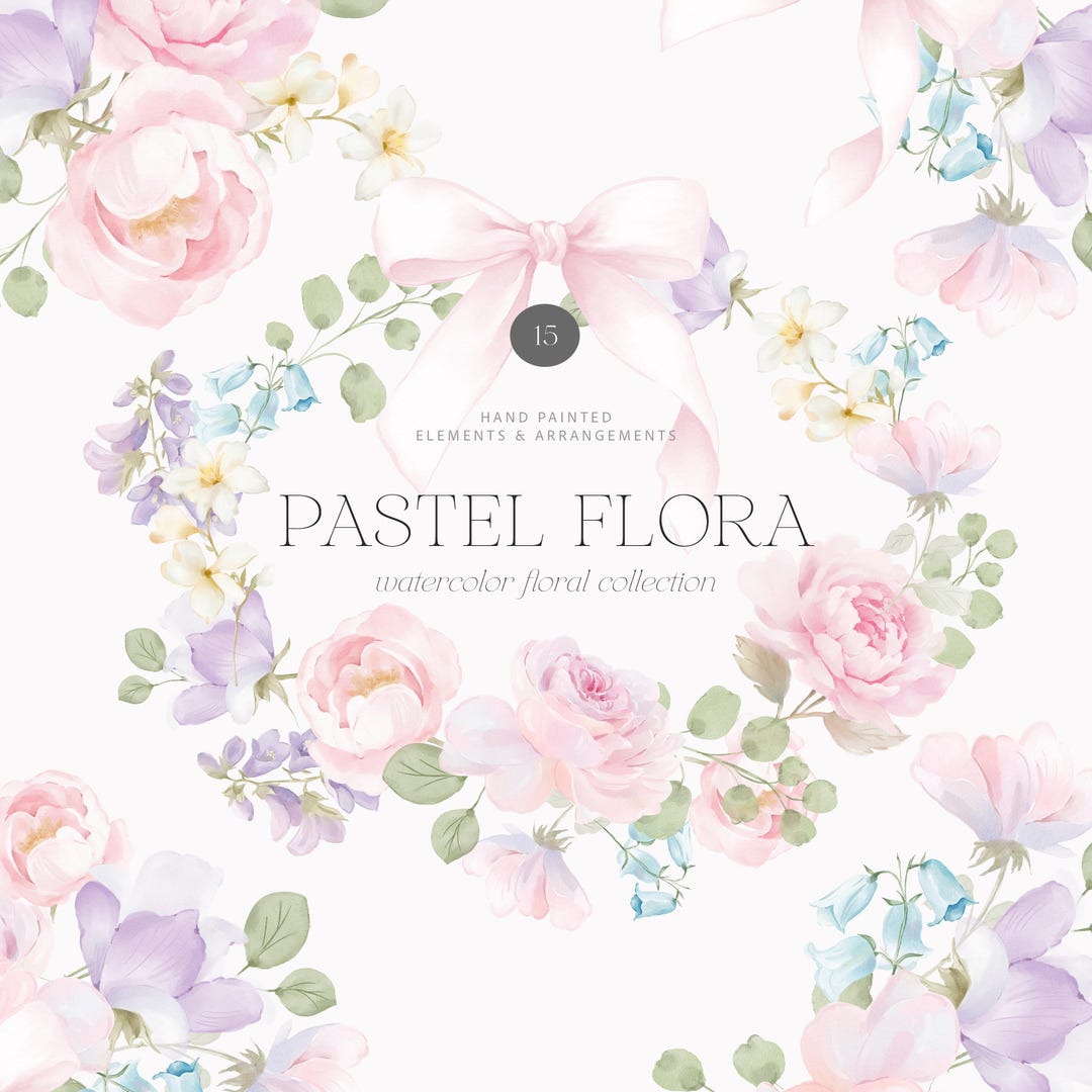 Watercolor Hand Painted Pastel Floral Clipart Collection - Arrangements ...