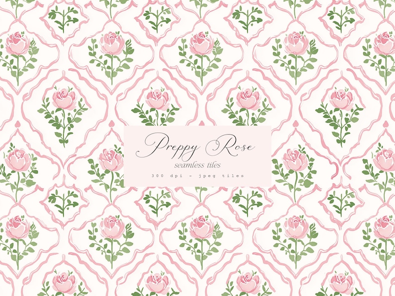 Preppy Rose Seamless Patterns in Grandmillenial Style - Watercolor ...