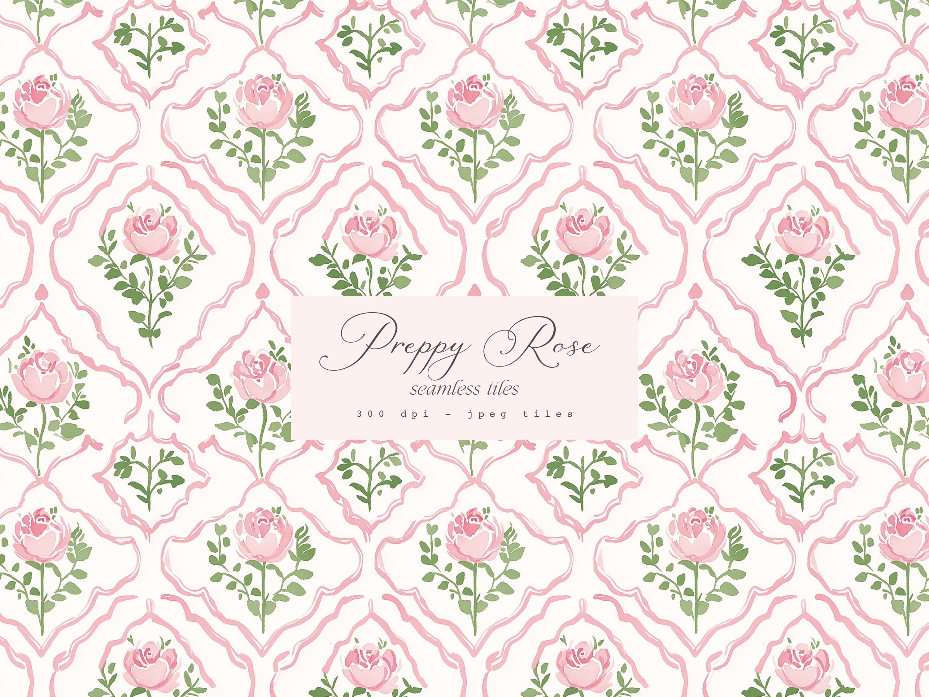 Preppy Rose Seamless Patterns in Grandmillenial Style - Watercolor ...