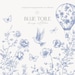Blue Ink Line Art Toile Style Botanical Collection - Blue Chinoiserie ...