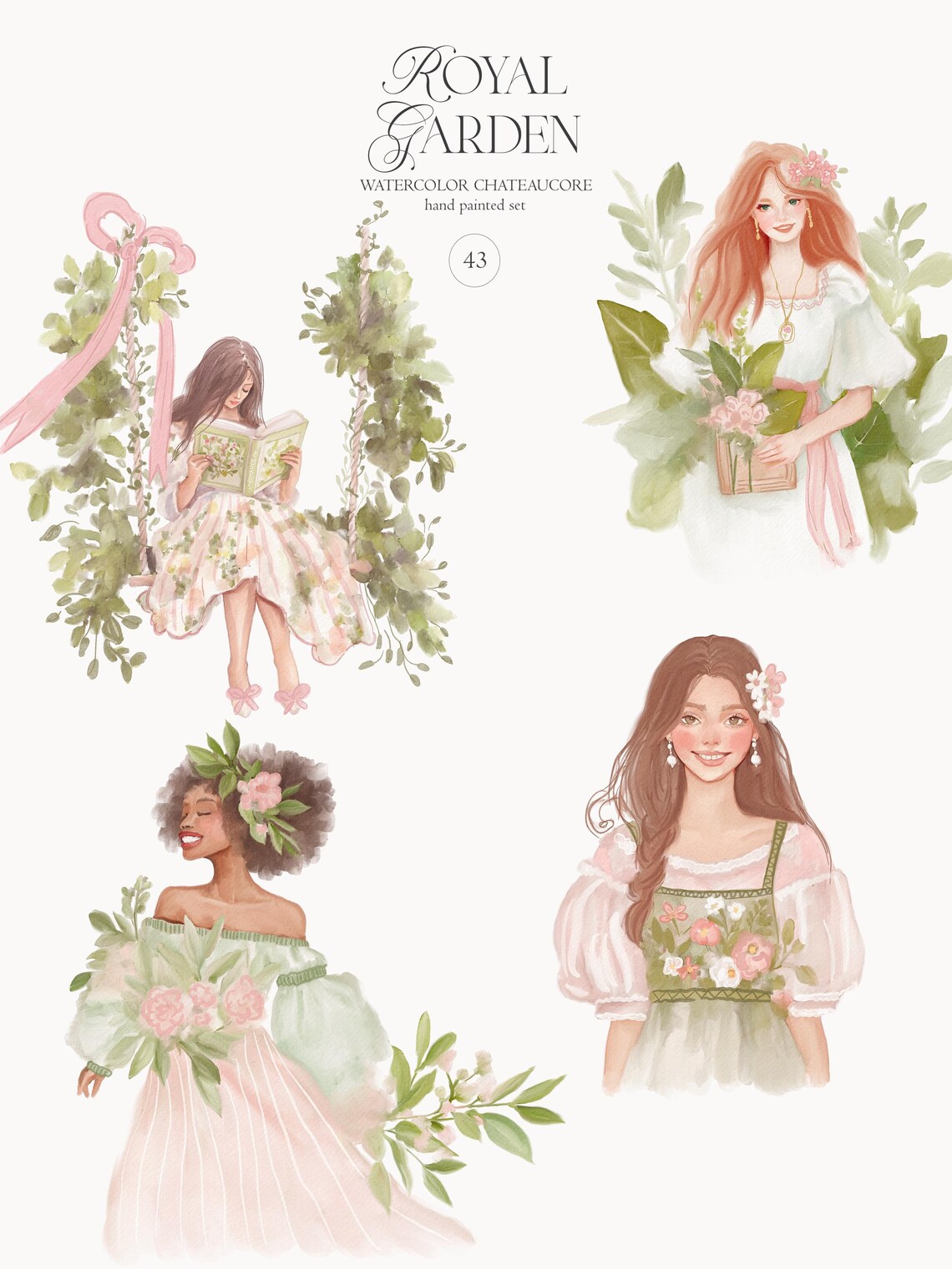 Watercolor Rose Chateau Clipart - Pink Rose Chateaucore Clipart ...
