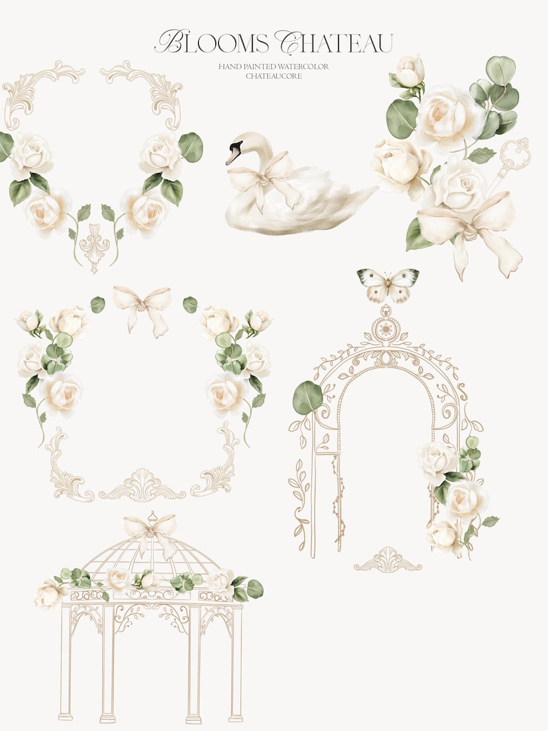 Watercolor Summer Chateau Clipart - Hand Painted Vintage Collection ...