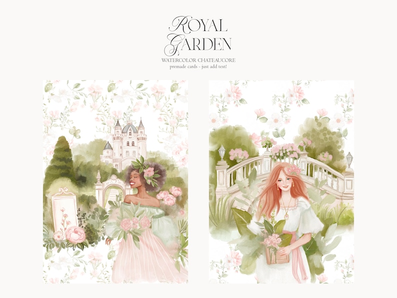 Watercolor Rose Chateau Clipart - Pink Rose Chateaucore Clipart ...