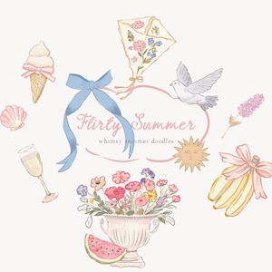 Watercolor Whimsical Summer Doodles - Hand Painted Modern Clipart ...