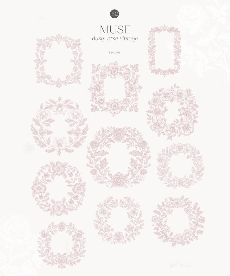 Dusty Rose Vintage Chinoiserie Nature Collection - Pink Line Art ...