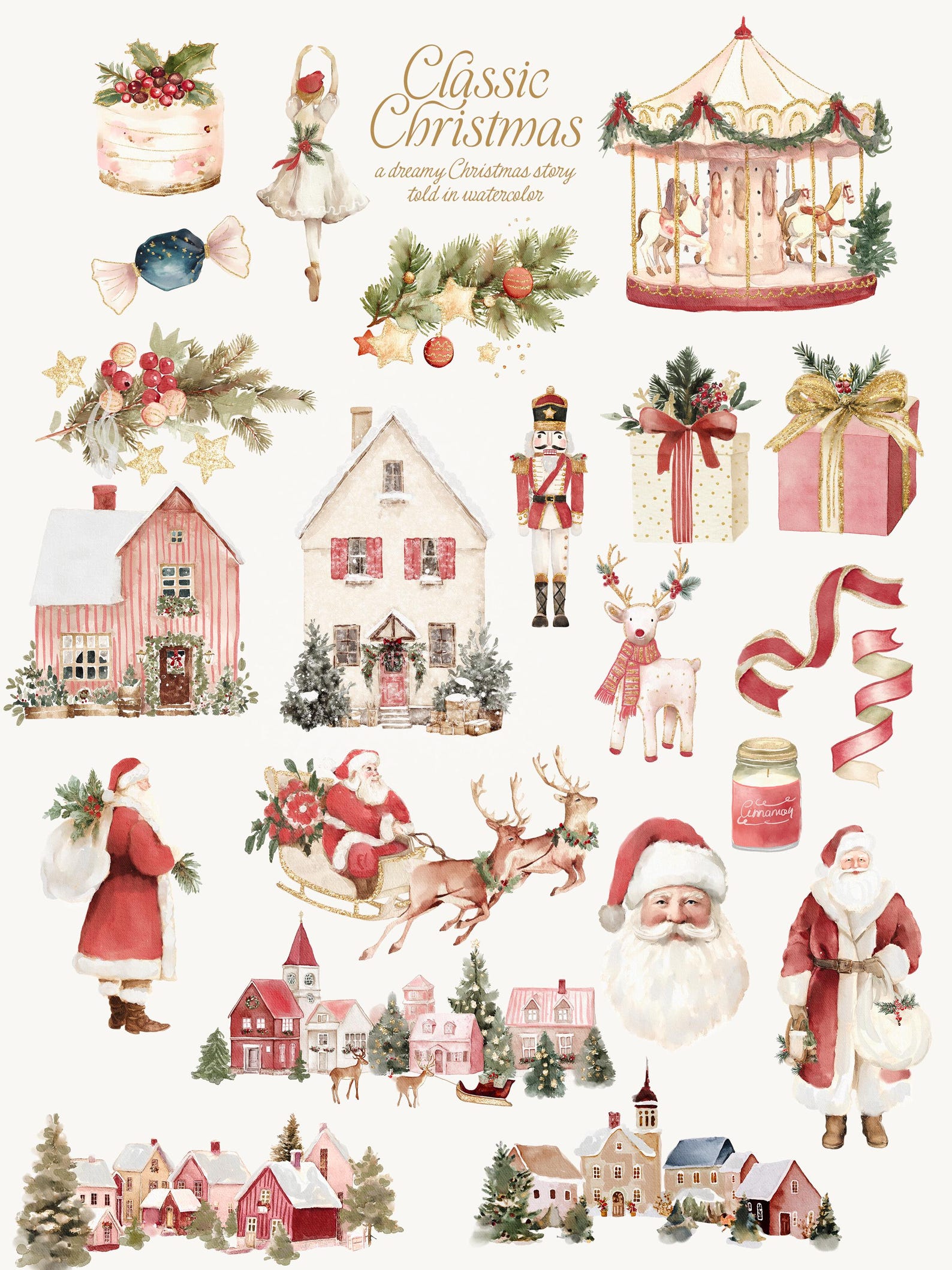 Watercolor Classic Christmas Clipart - Preppy Christmas - Christmas ...