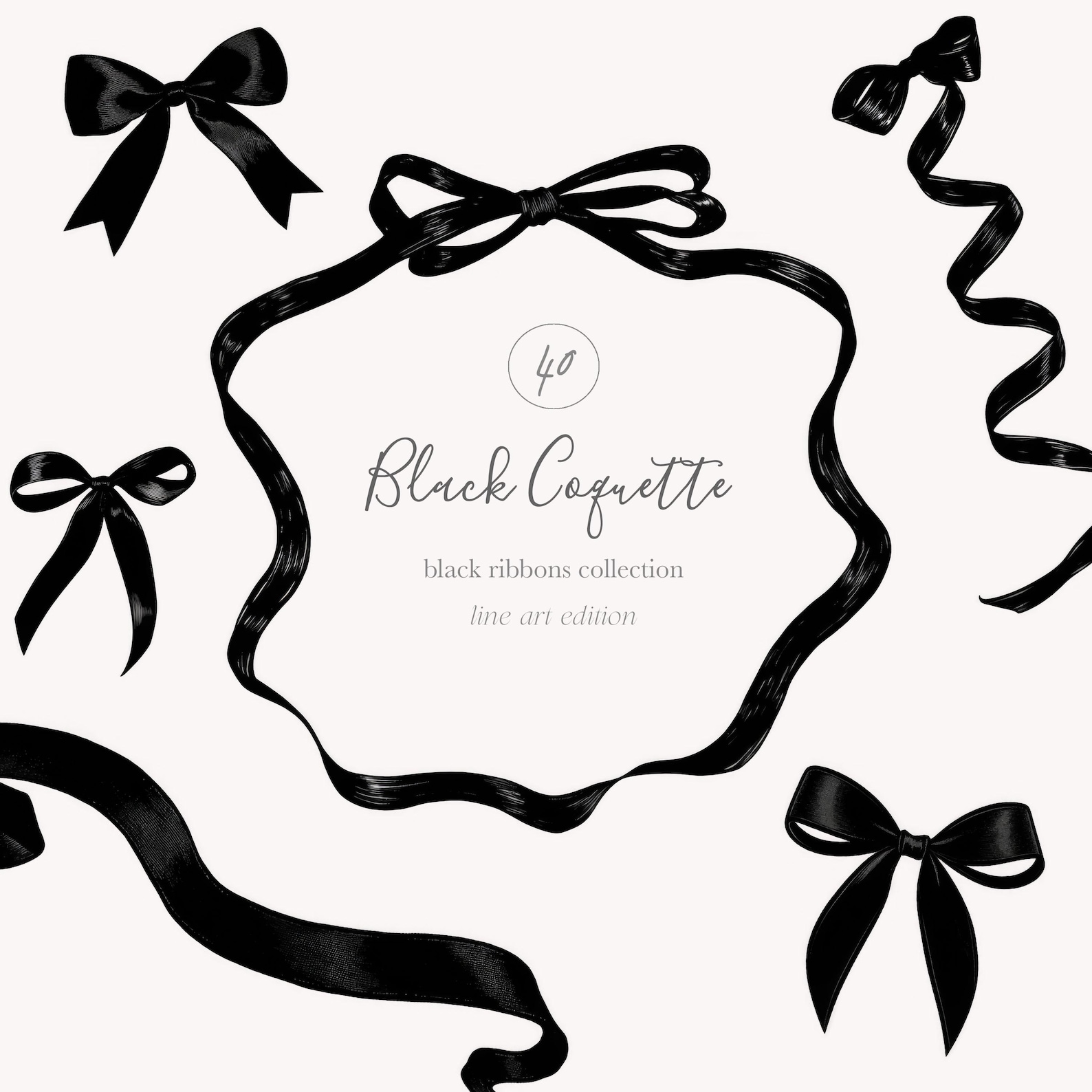 Black Coquette Clipart Collection - Black Ribbons - Bows - Ribbon ...