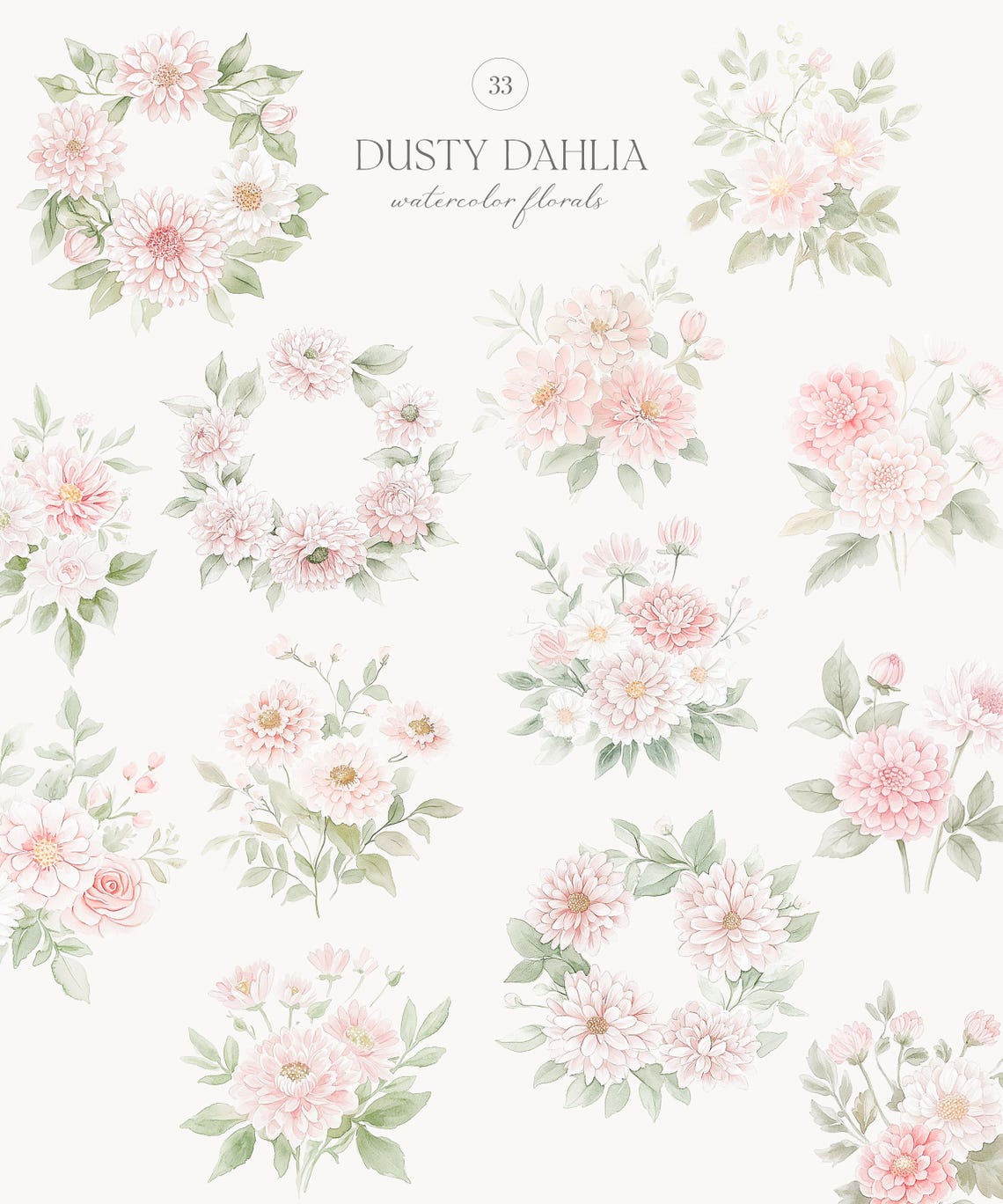 Watercolor Dahlia Clipart in Dusty Pink - Botanical Illustrations ...