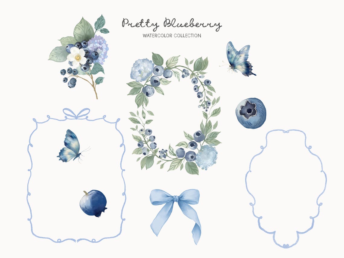 Watercolor Preppy Blueberry Clipart Collection - Not AI - Etsy
