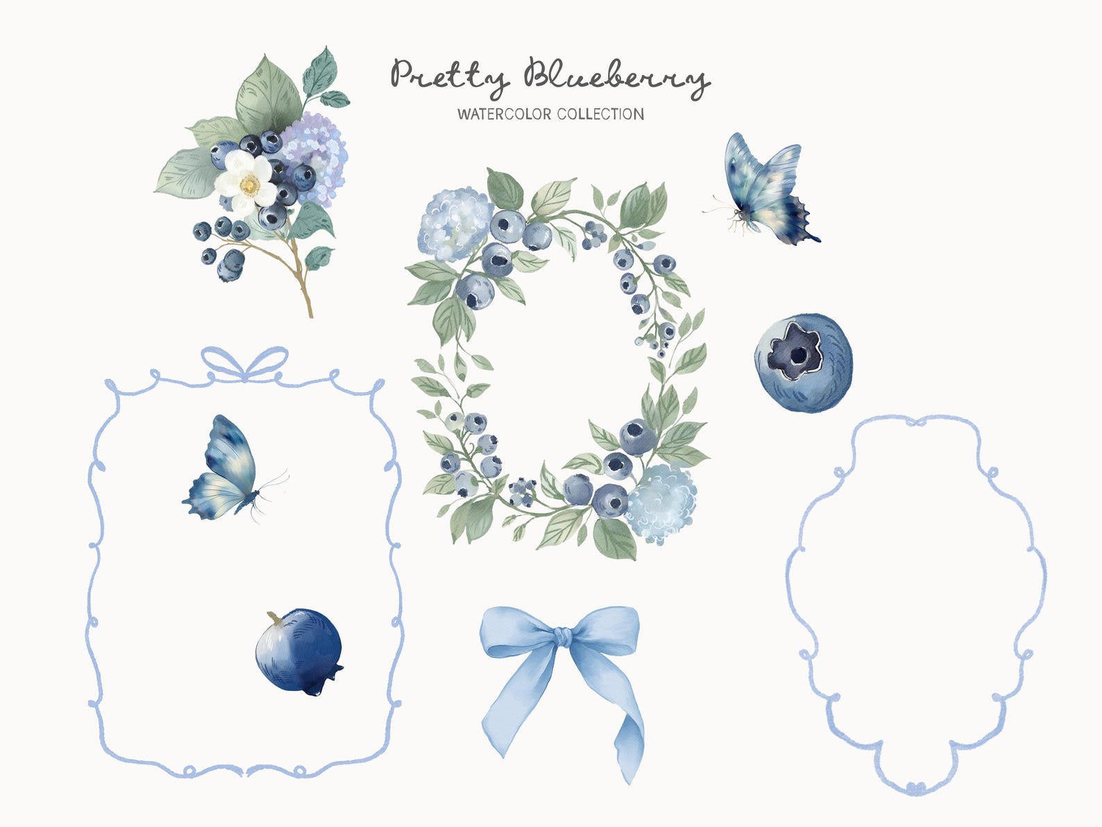 Watercolor Preppy Blueberry Clipart Collection - Not AI - Etsy
