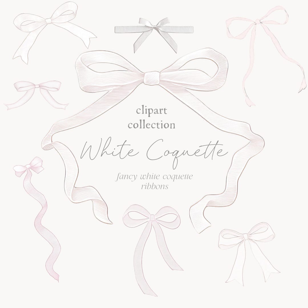 White Coquette Ribbon Collection - White Bows - Coquette Clipart - Line ...
