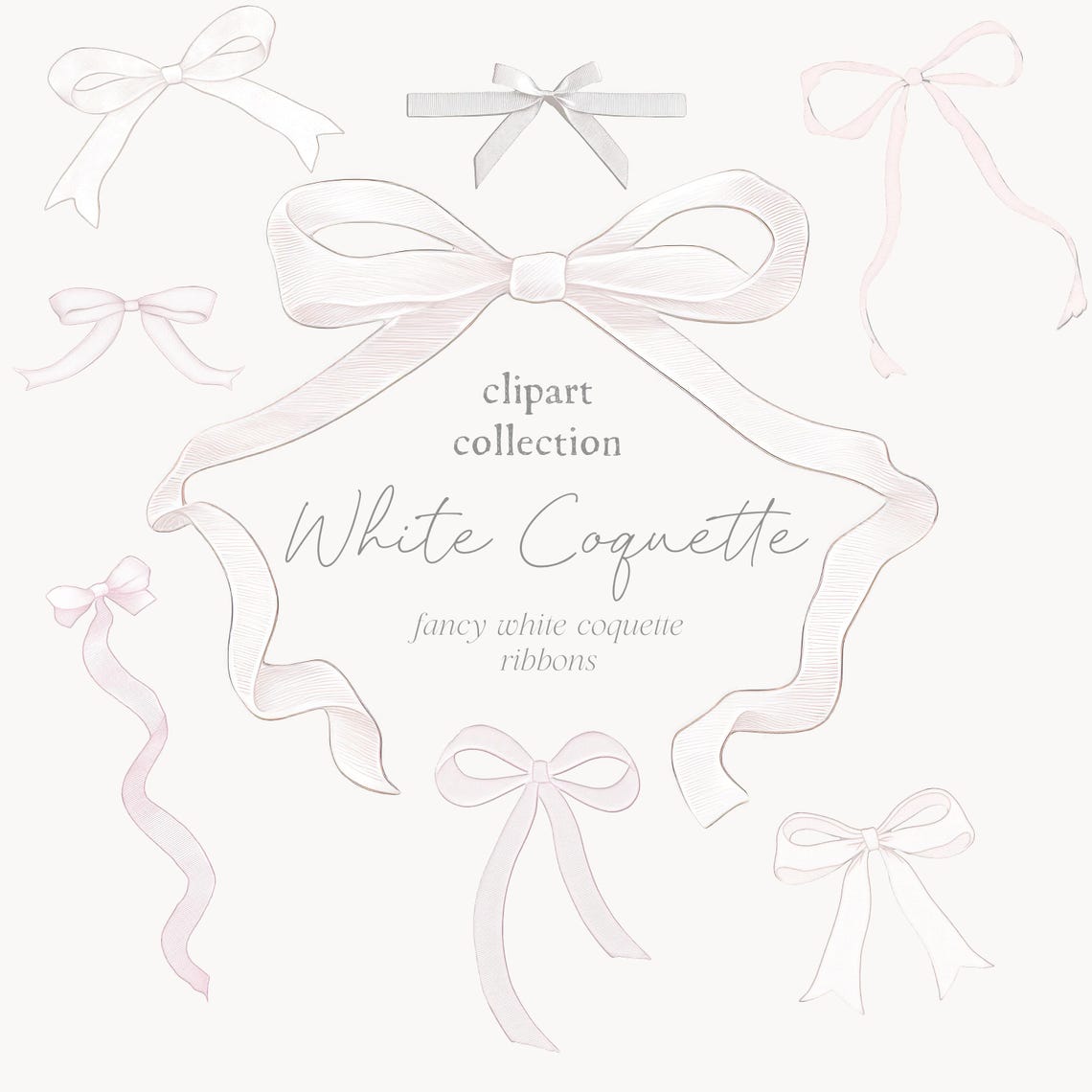 White Coquette Ribbon Collection - White Bows - Coquette Clipart - Line ...