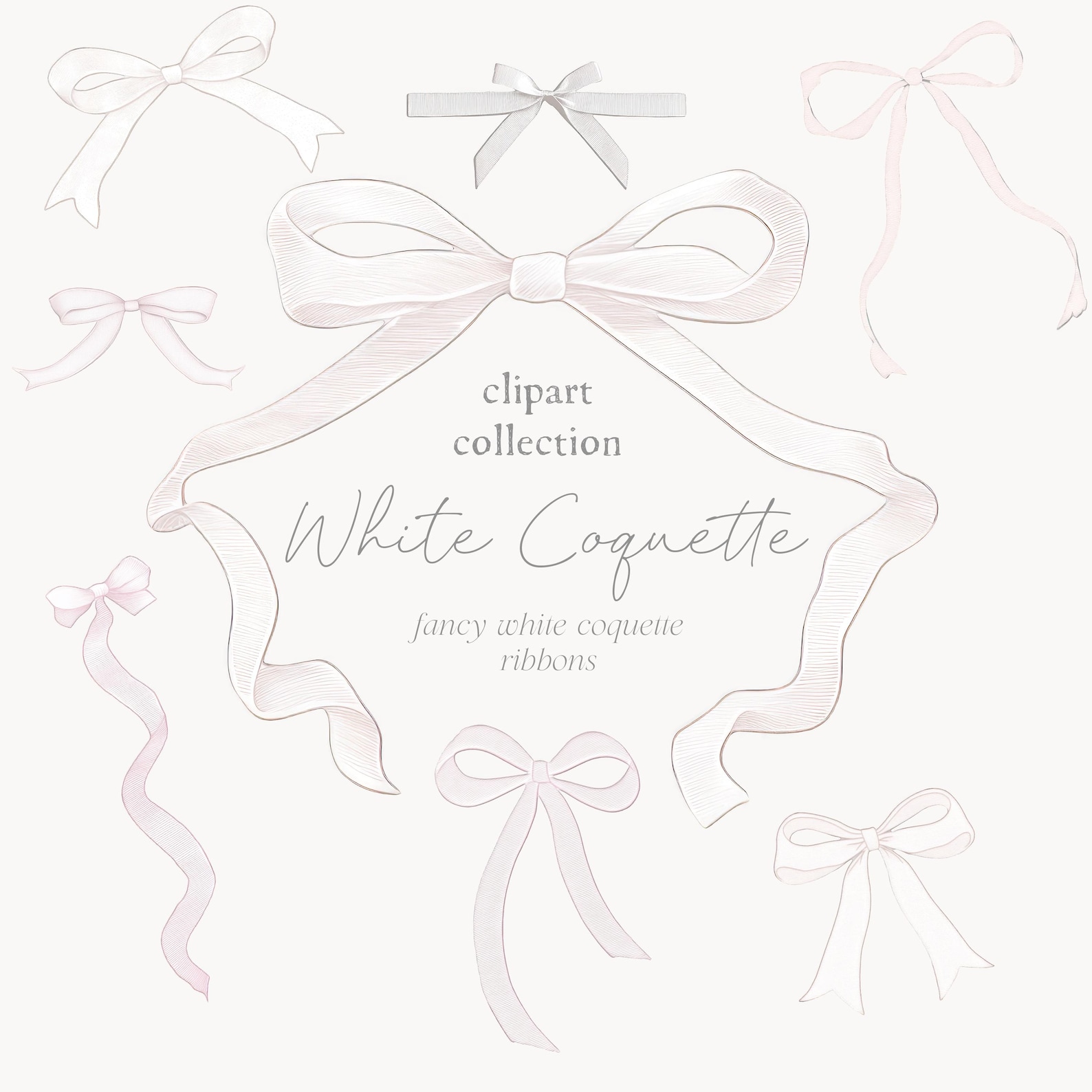 White Coquette Ribbon Collection - White Bows - Coquette Clipart - Line ...