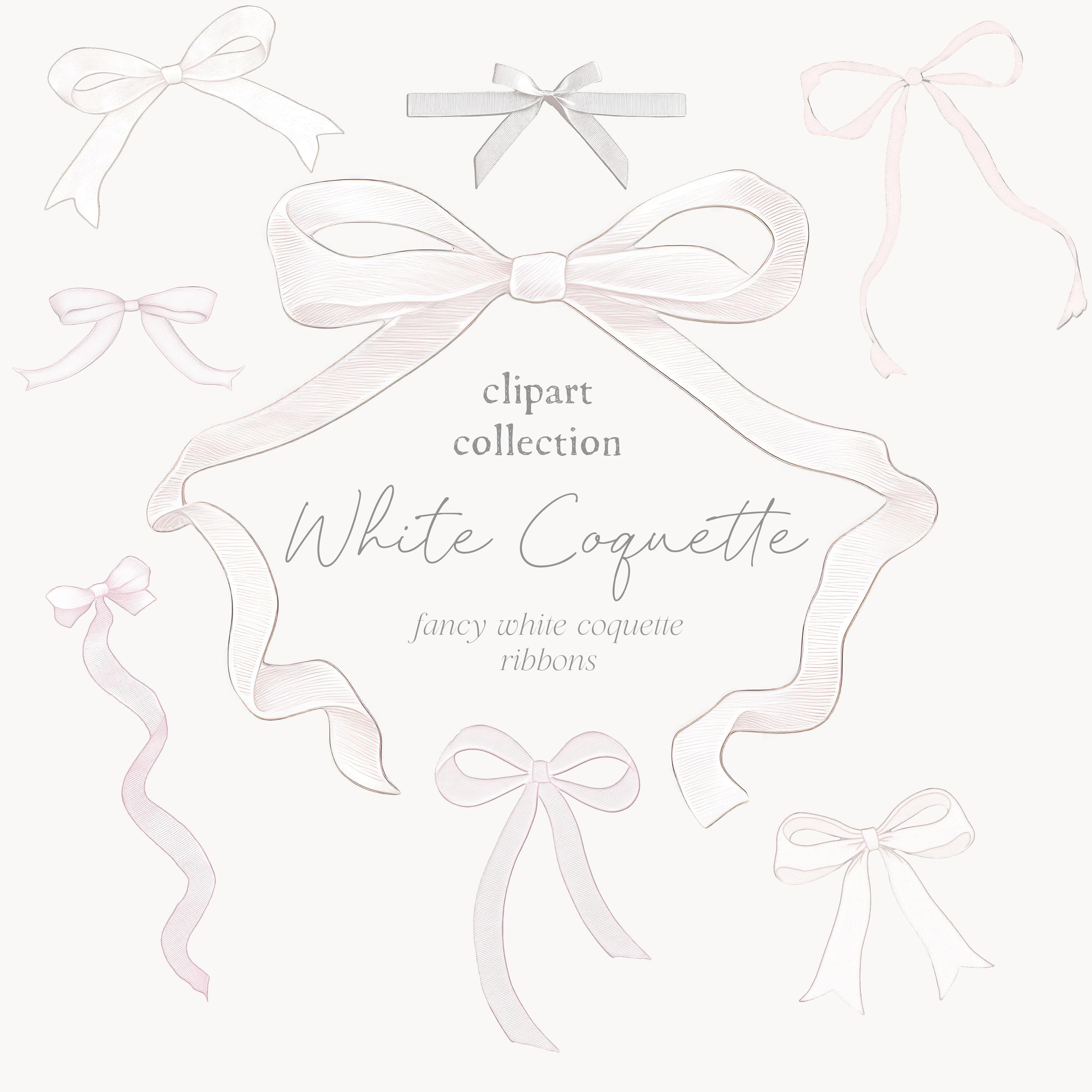 White Coquette Ribbon Collection - White Bows - Coquette Clipart - Line ...
