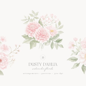 Watercolor Dahlia Clipart in Dusty Pink - Botanical Illustrations ...