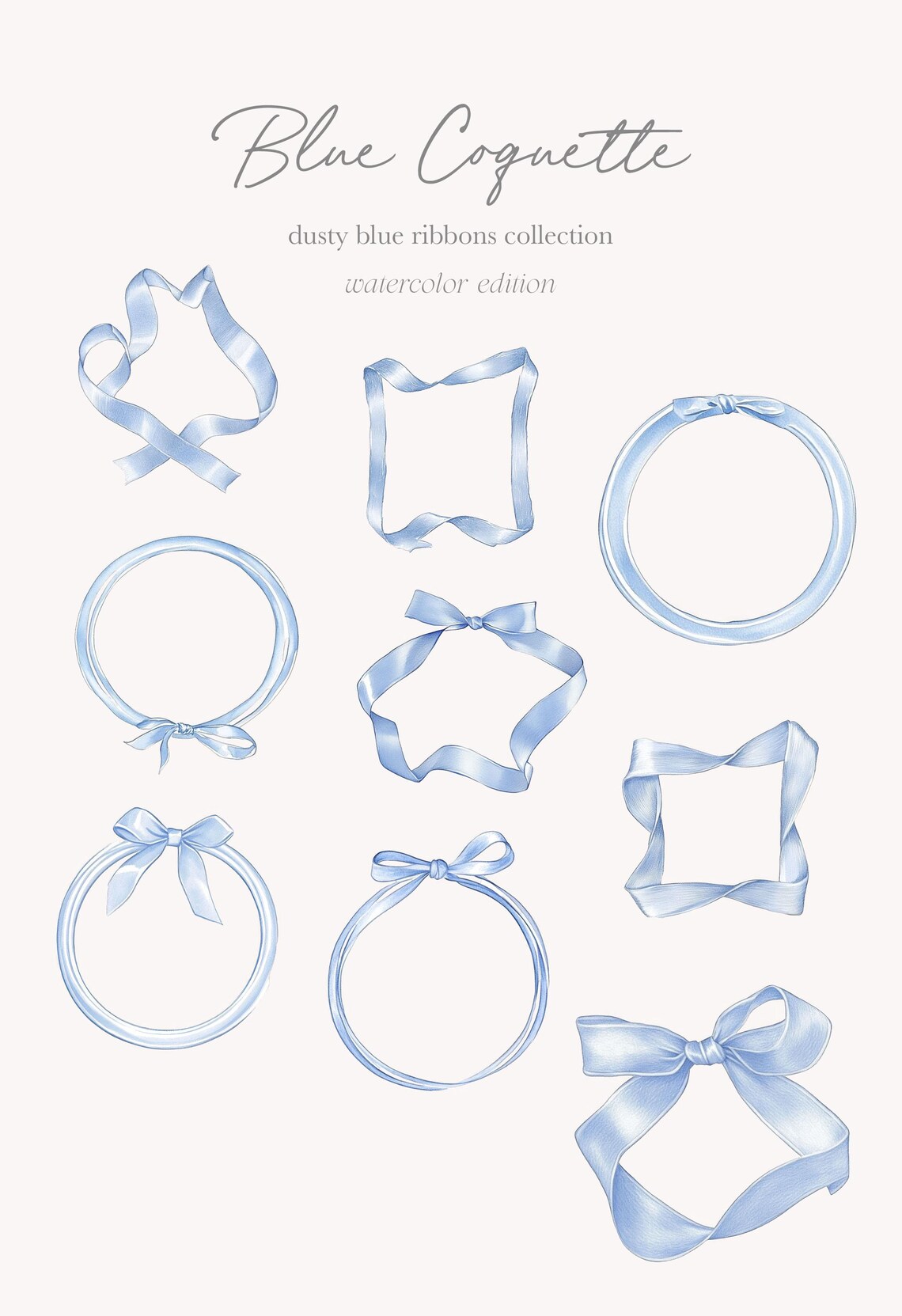 Blue Coquette Watercolor Collection - Ribbon Clipart Set - Blue Bows ...