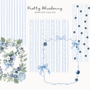Watercolor Preppy Blueberry Clipart Collection - Not AI - Etsy