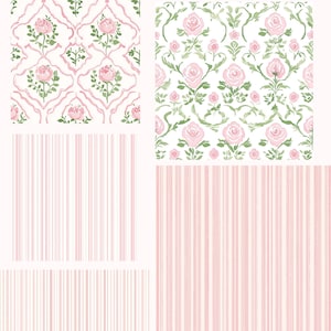 Preppy Rose Seamless Patterns in Grandmillenial Style - Watercolor ...