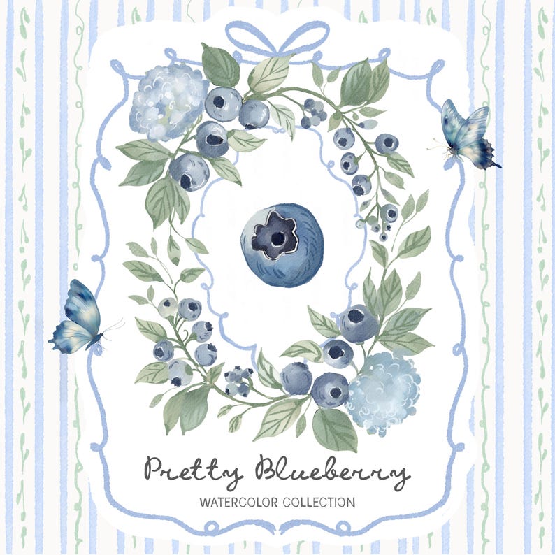 Watercolor Preppy Blueberry Clipart Collection - Not AI - Etsy