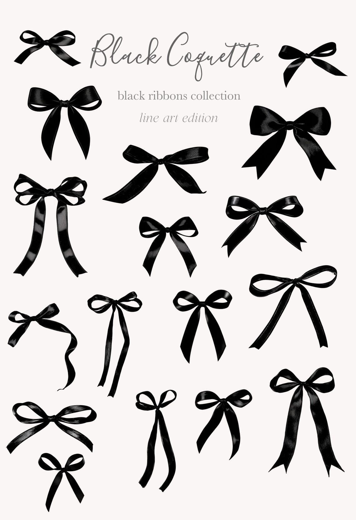 Black Coquette Clipart Collection - Black Ribbons - Bows - Ribbon ...