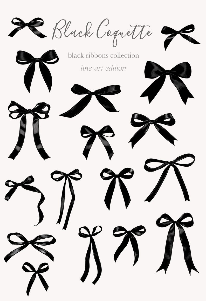 Black Coquette Clipart Collection - Black Ribbons - Bows - Ribbon ...