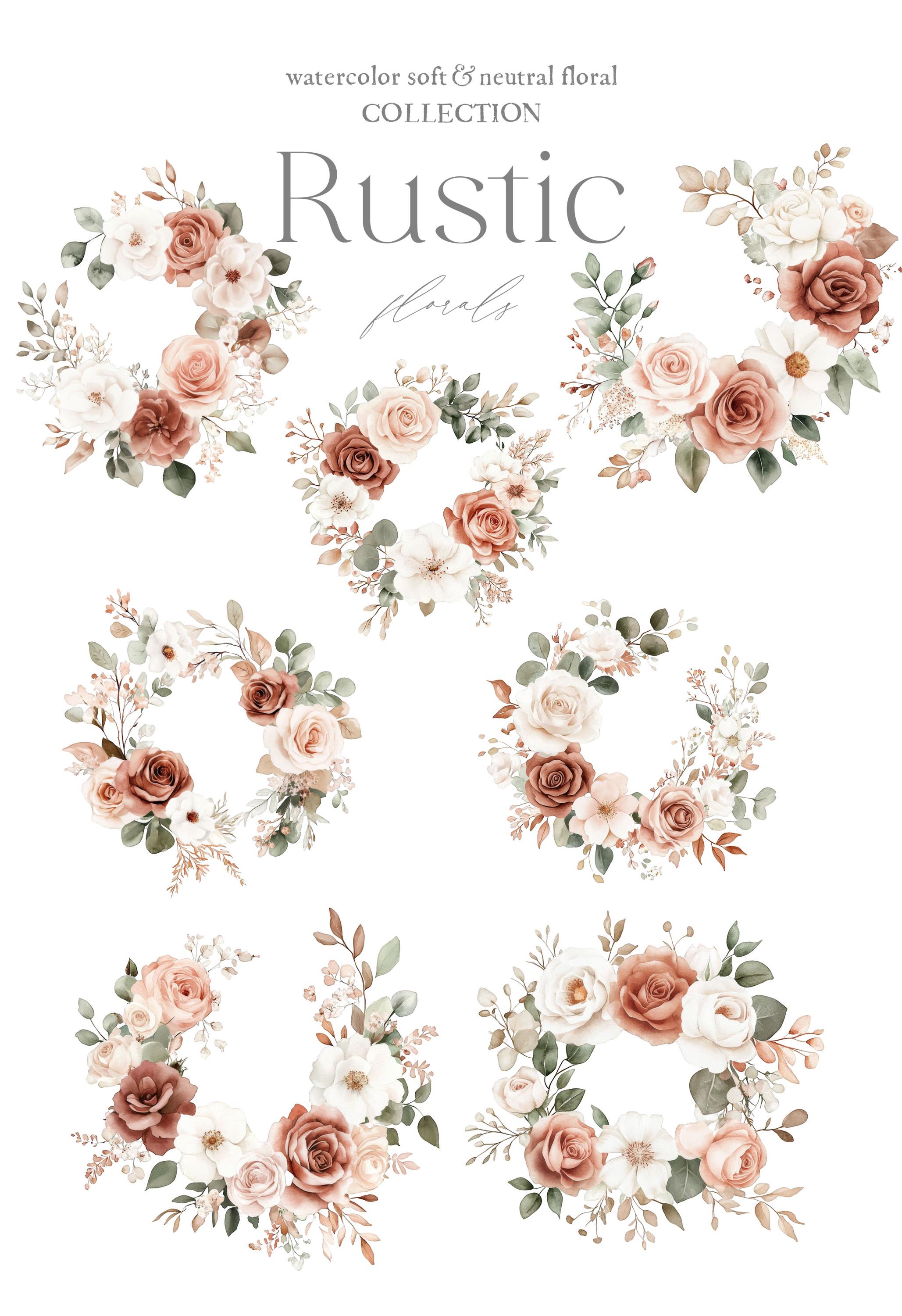 Watercolor Neutral Floral Clipart - Rustic Florals - Wedding Flowers ...