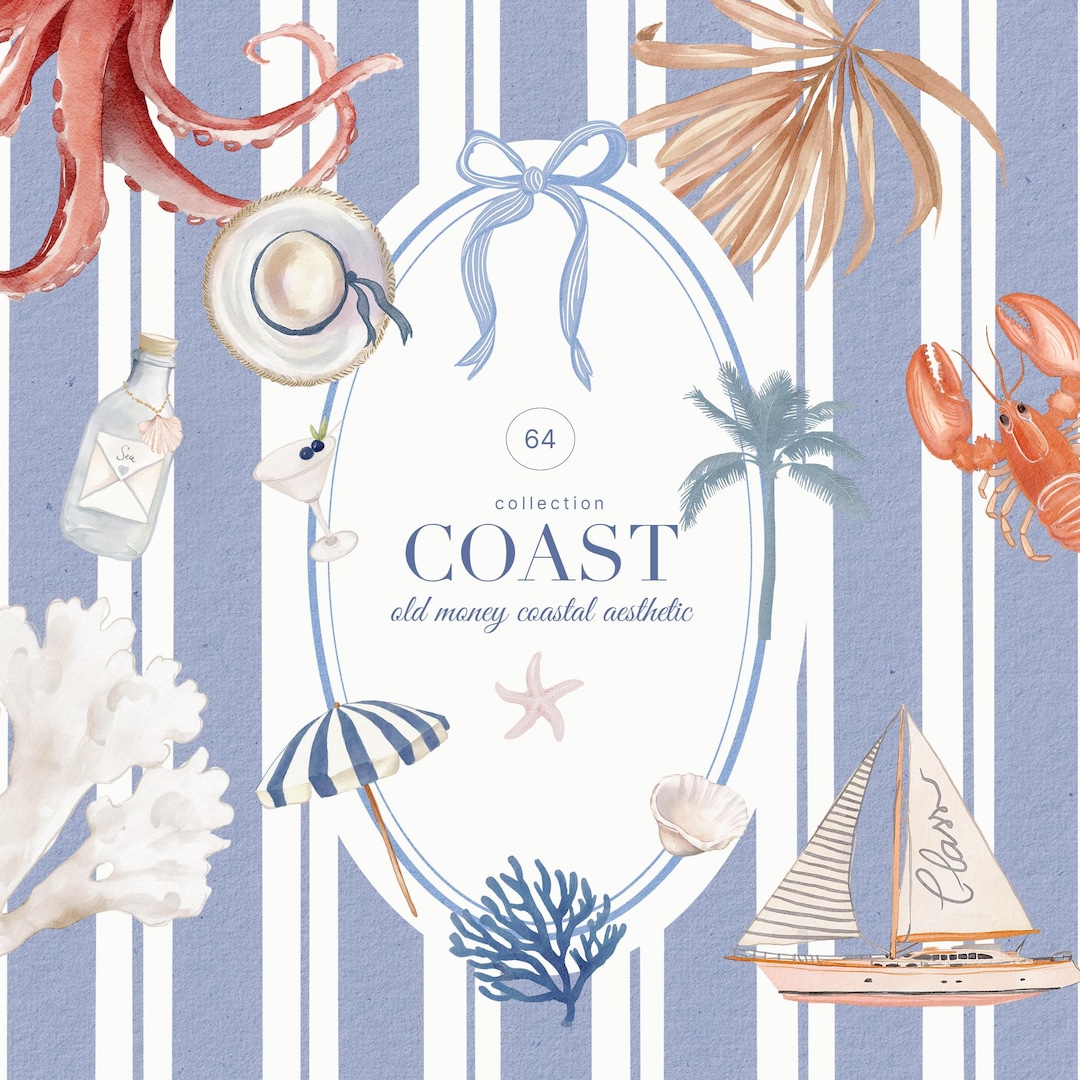 Watercolor Coastal Old Money Aesthetic Clipart - Hand Painted ...